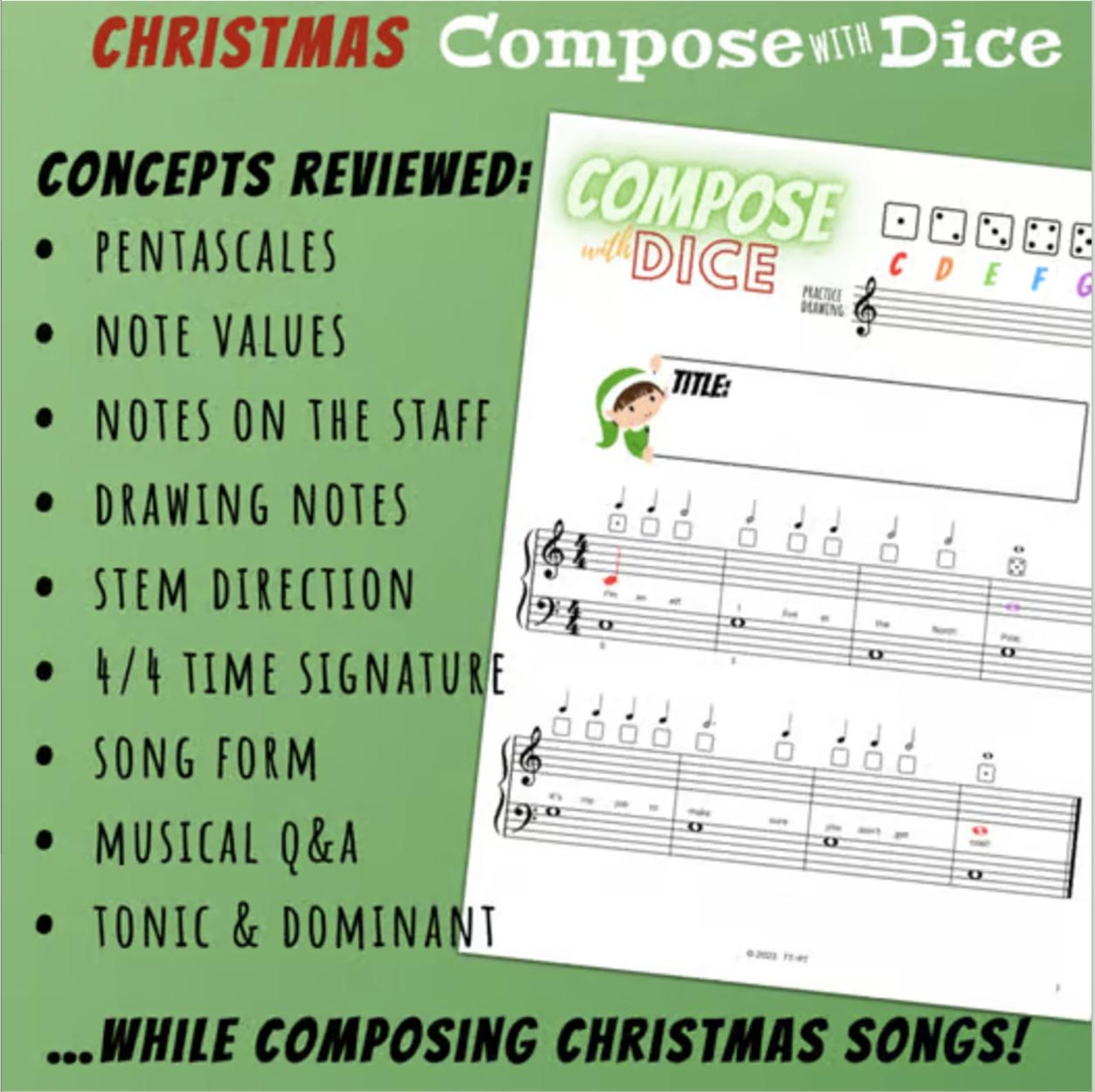 Christmas Music Composing Activity for Piano | Compose With Dice! Game ...