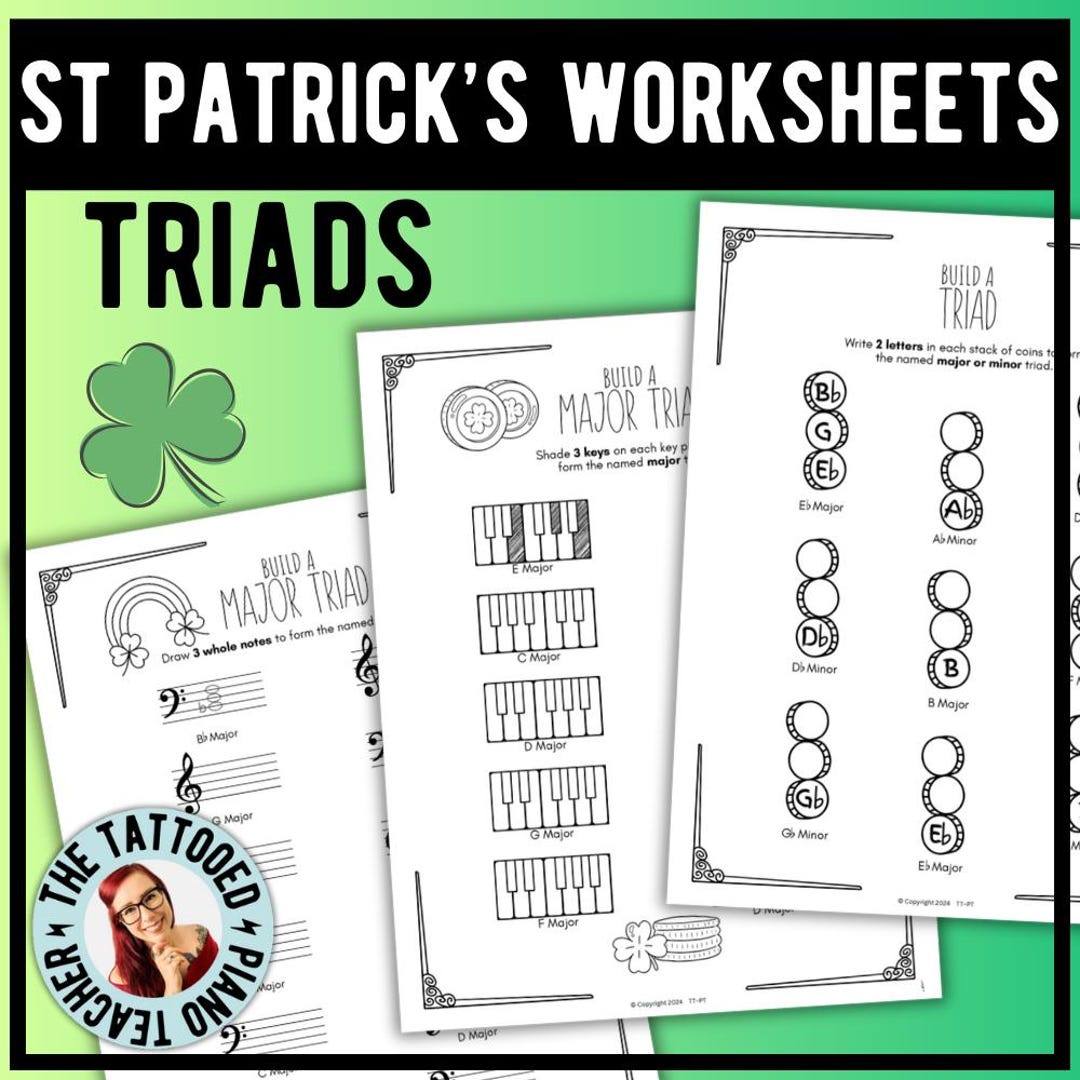 St. Patrick's Day Music Worksheets | Triads Chords | Spring Piano Music ...