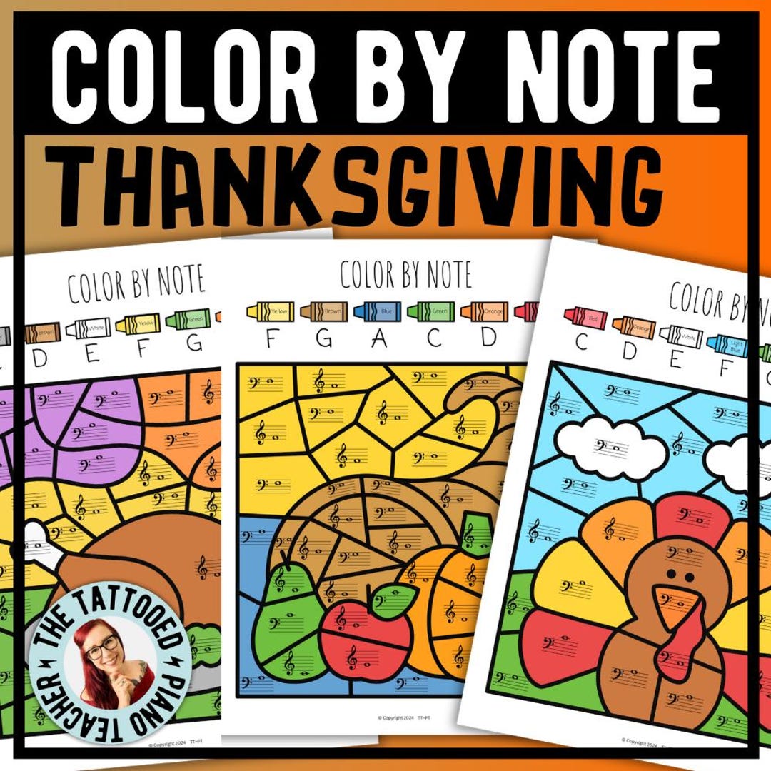 Thanksgiving Music Coloring Pages | Color by Code Music Theory Notes on ...