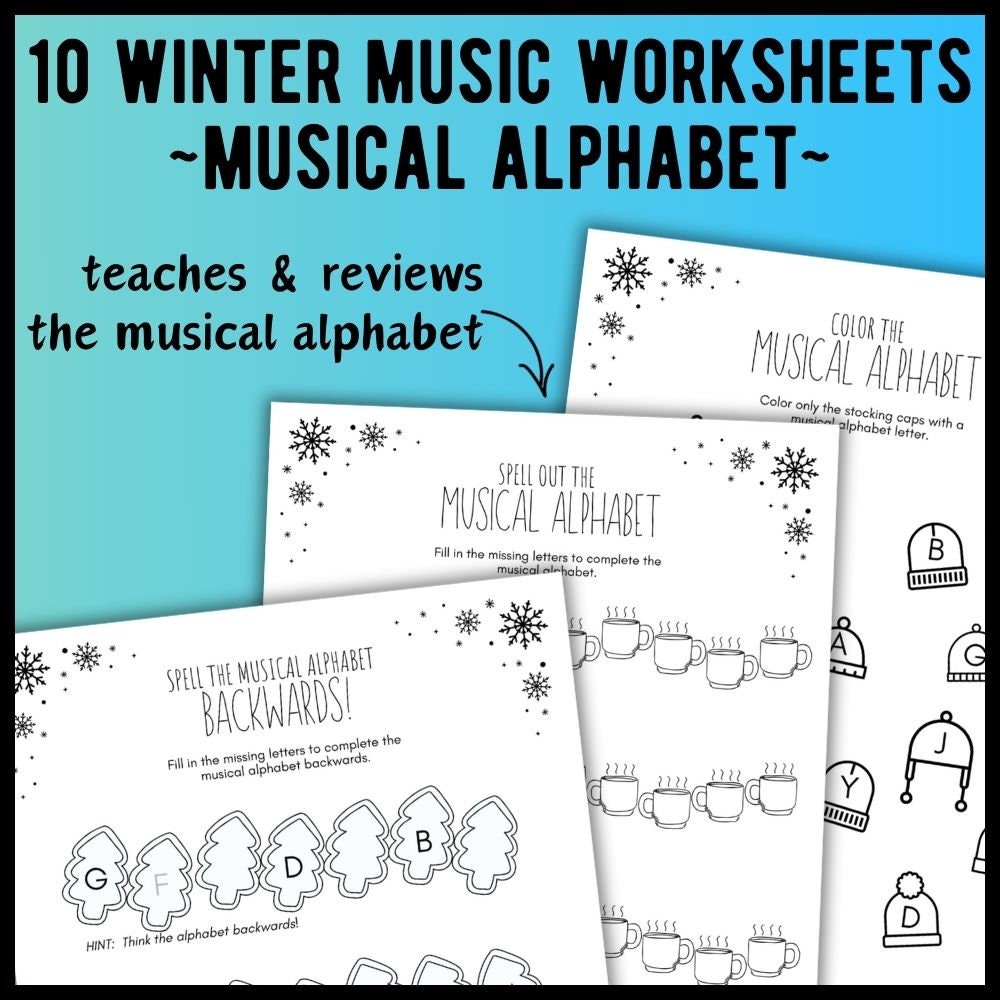 WINTER MUSIC WORKSHEETS Musical Alphabet beginner Piano Worksheets ...