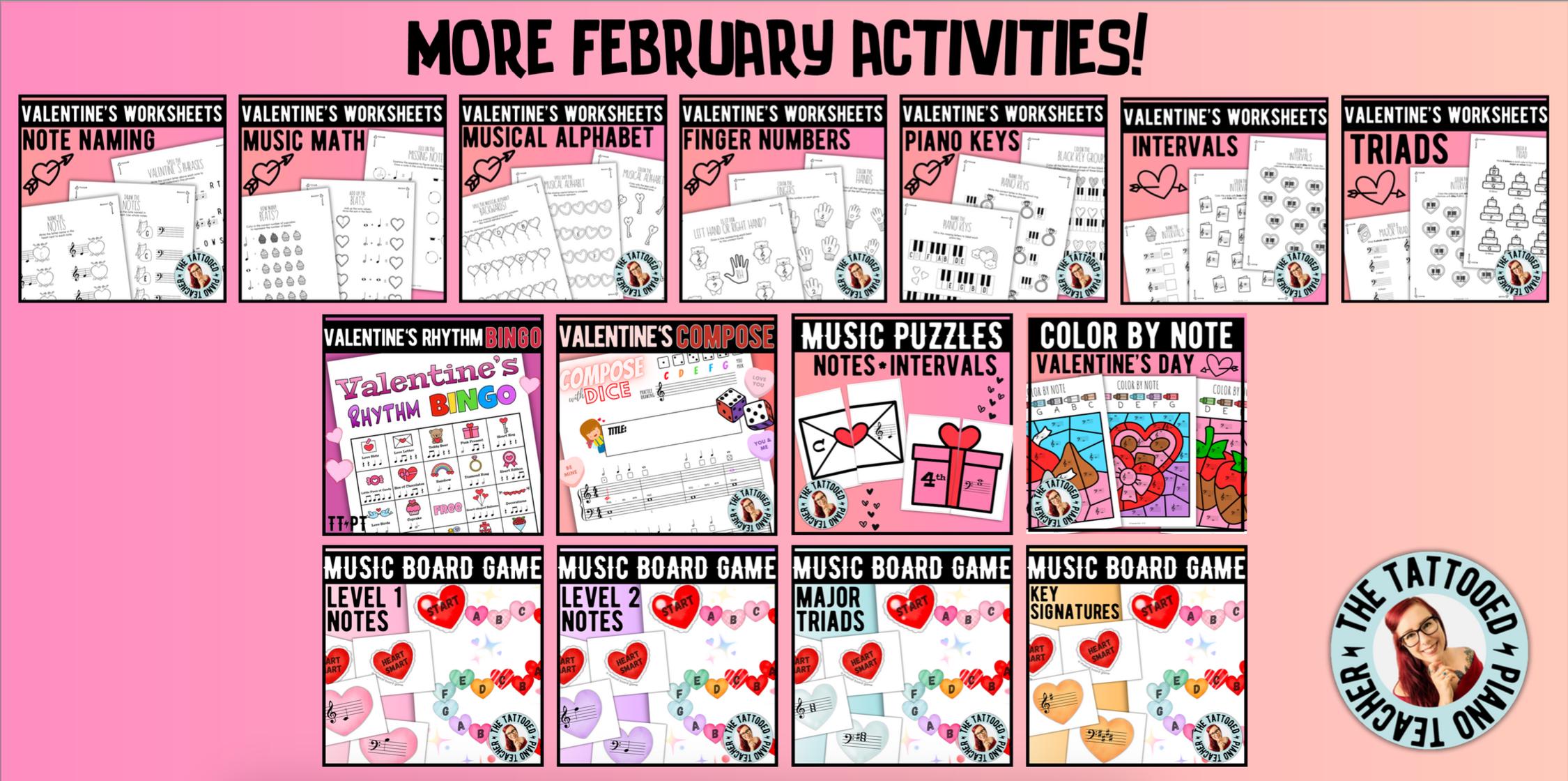 Valentine's Day Music Note Bingo | Music Theory Game for Piano Students ...