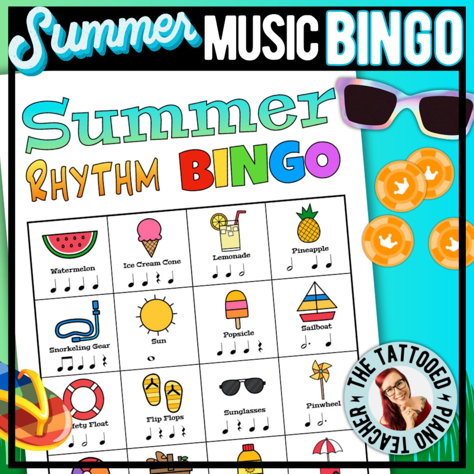 Summer Rhythm Music Bingo Game: Beginner Note Values (PDF Download) - Etsy