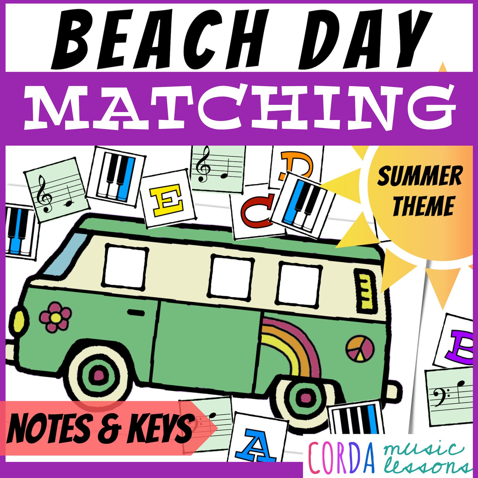 MUSIC THEORY PUZZLES | Summer Beach Matching Game: Notes, Key Names ...