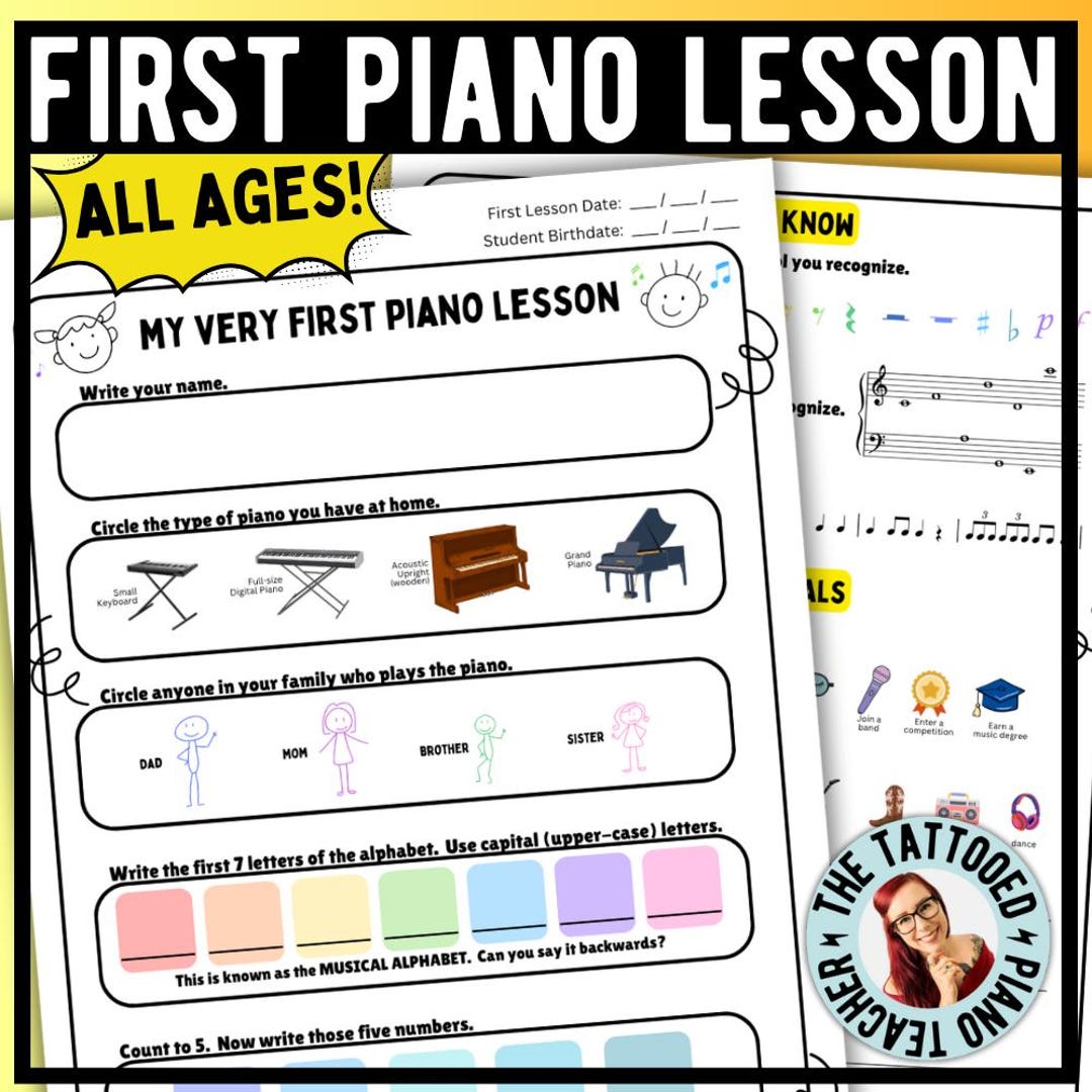 First Piano Lesson Interview Worksheet | New Piano Student Survey | 3 ...