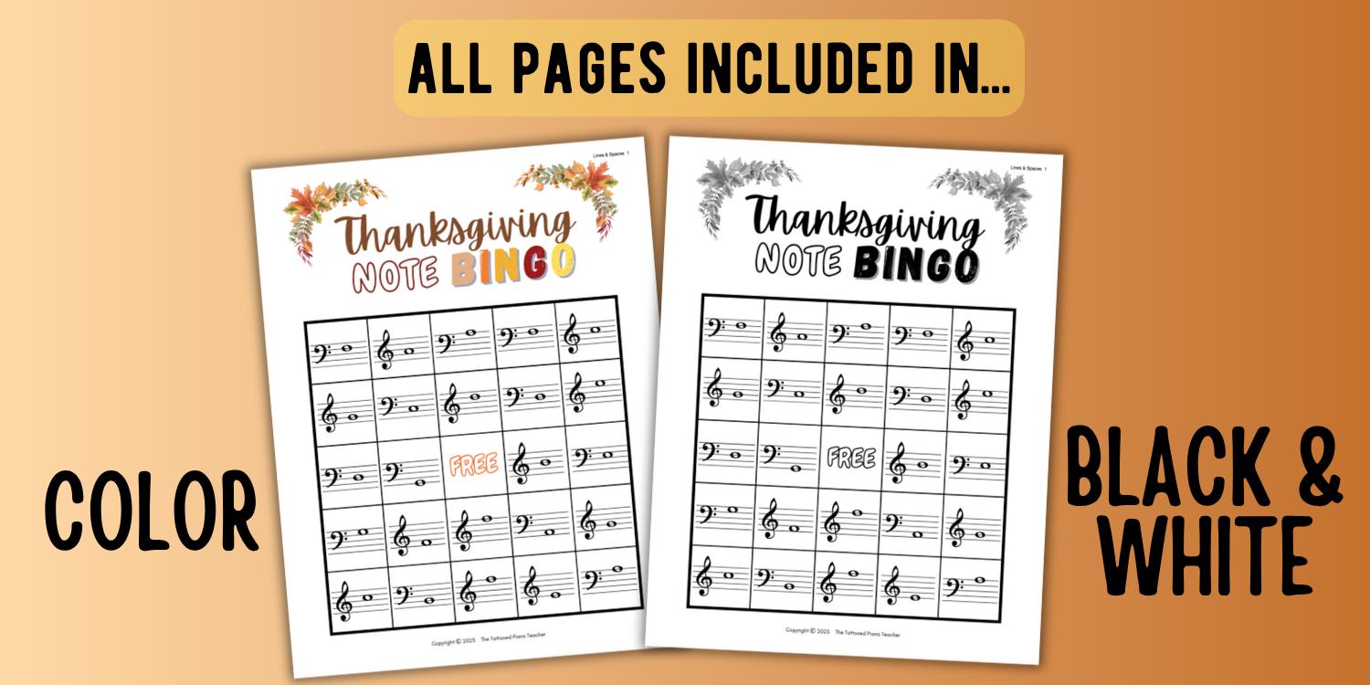 Thanksgiving Music Note Bingo: Music Theory Game for Piano Students ...