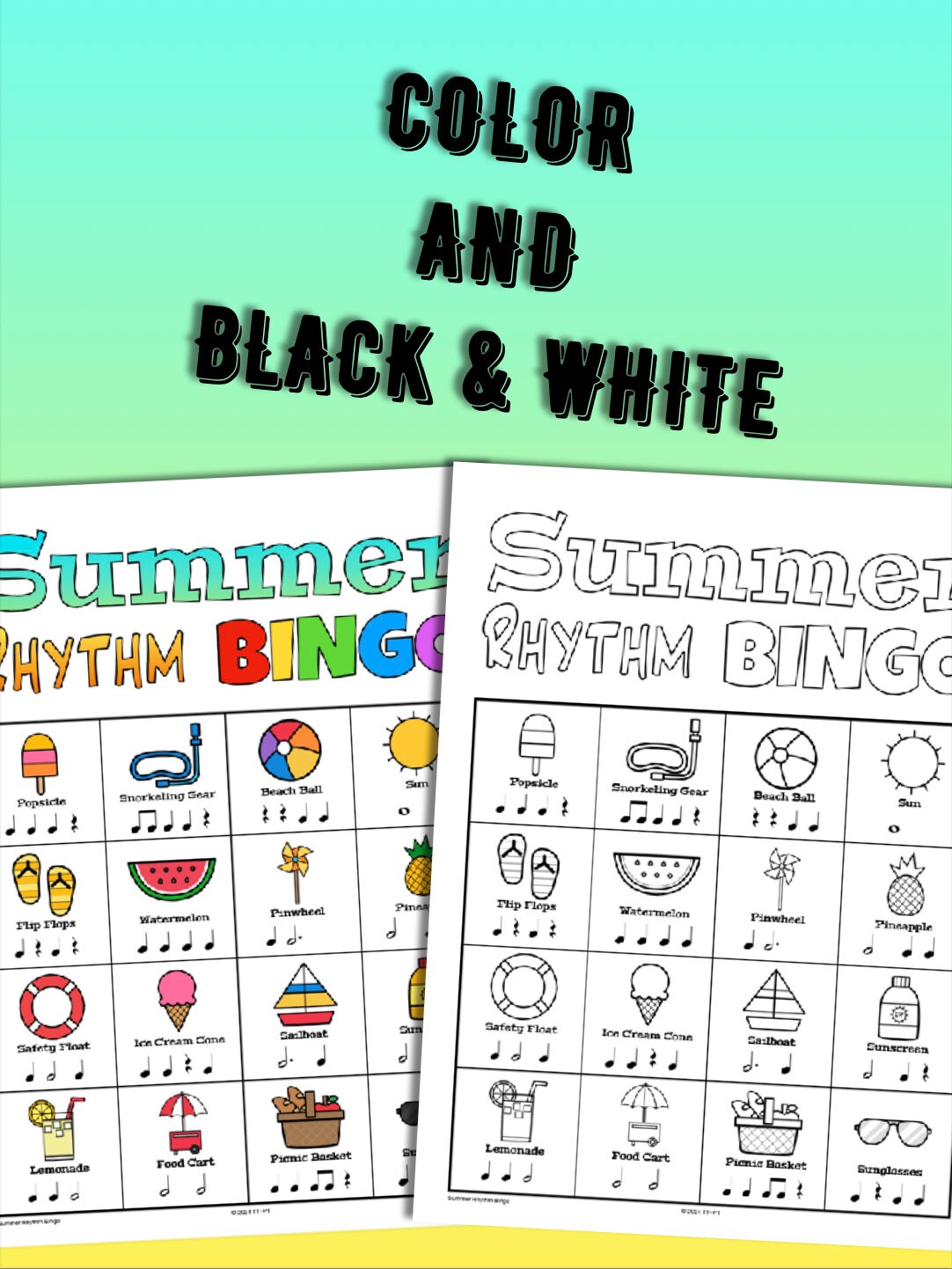 Summer Rhythm Bingo Music Bingo Game for Beginners note Values, Rest ...