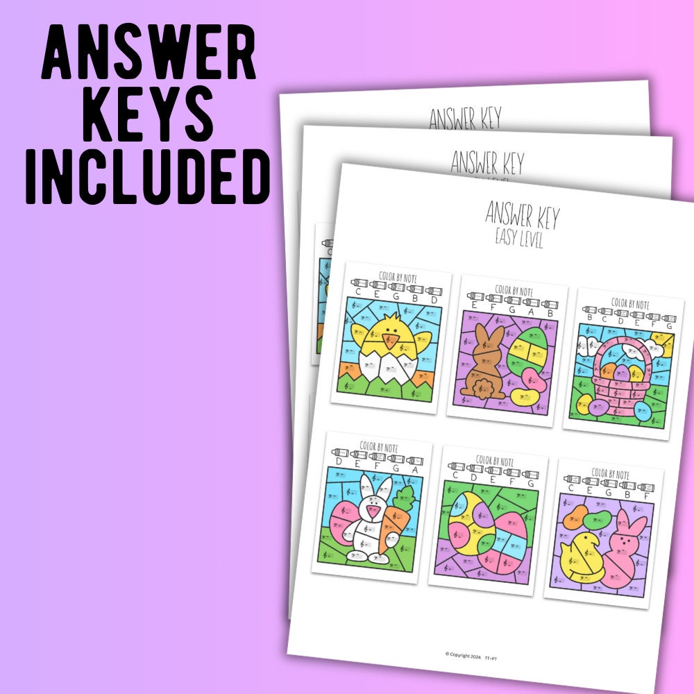 Easter Coloring Pages Color by Code Music Notes 3 Levels Note Naming ...