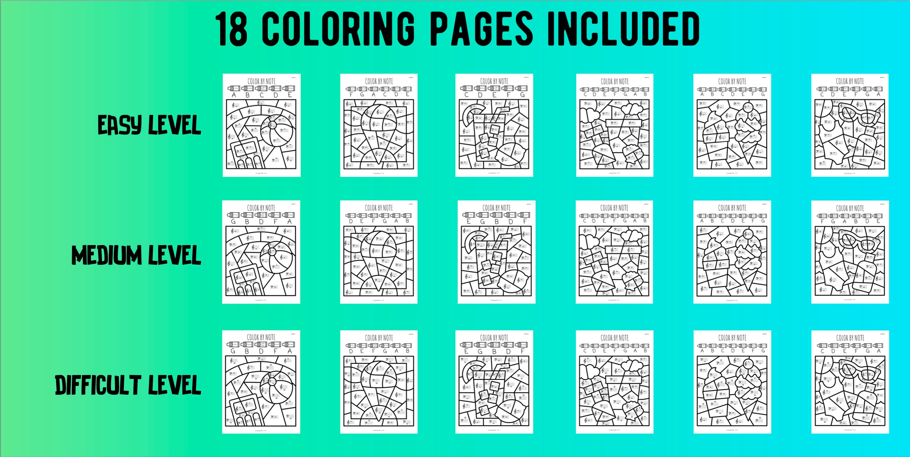Summer Coloring Pages | Color by Code Music Notes | 3 Levels - Etsy