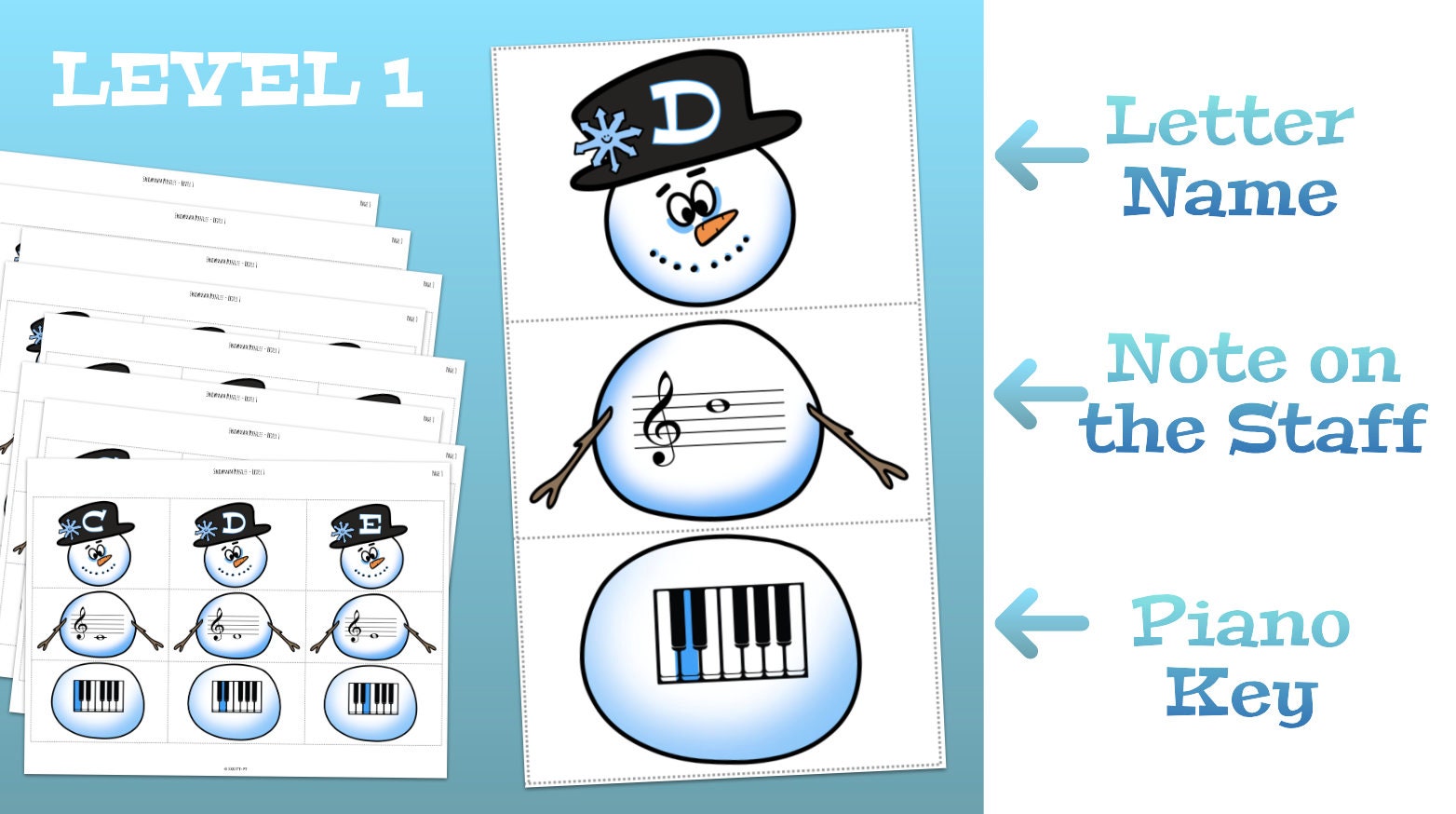 WINTER Music Theory PUZZLES Snowman Matching: Notes, Key Names, Sharps ...
