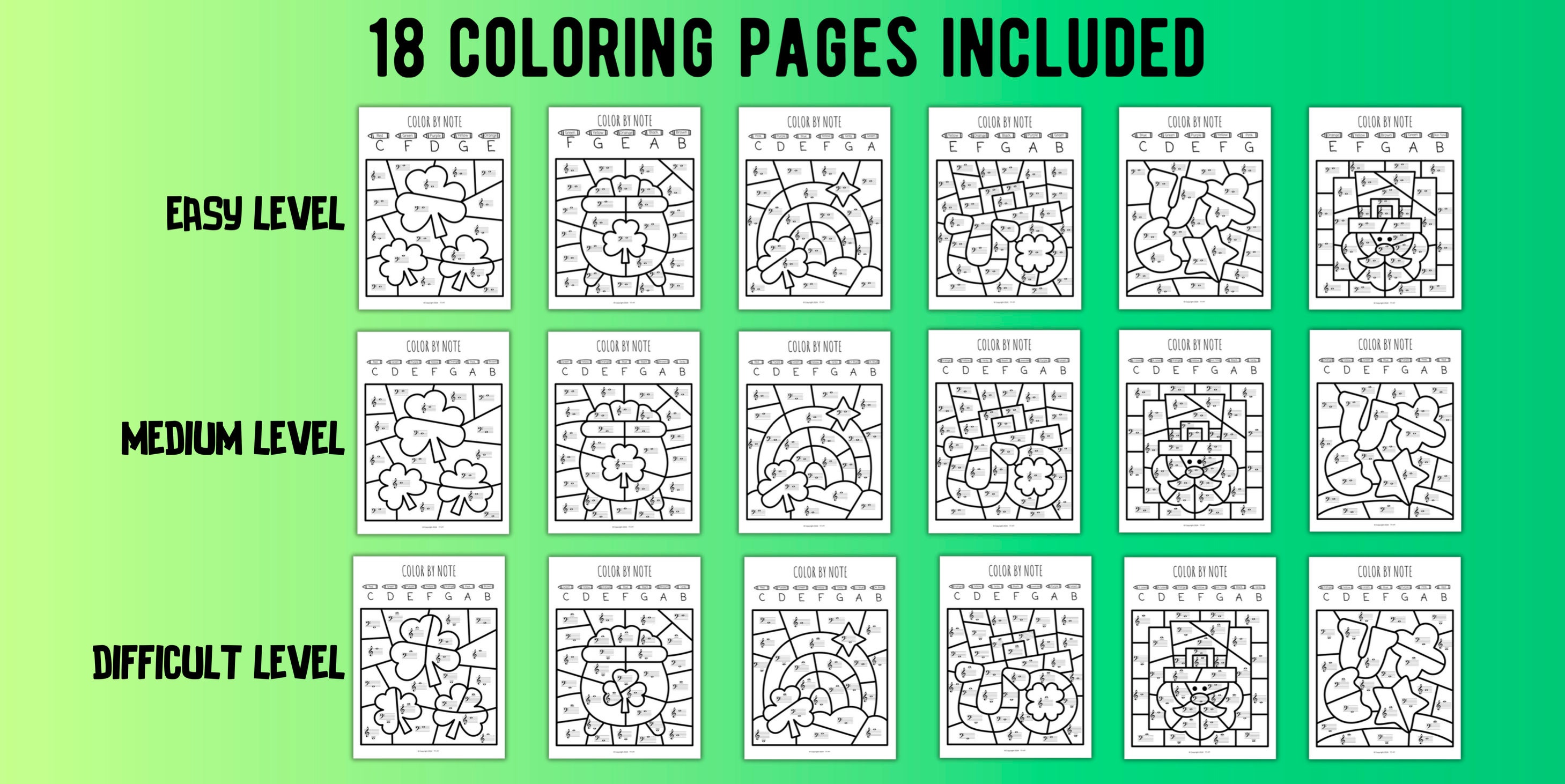 St. Patrick's Day Coloring Pages | Color by Code Music Notes | 3 Levels ...