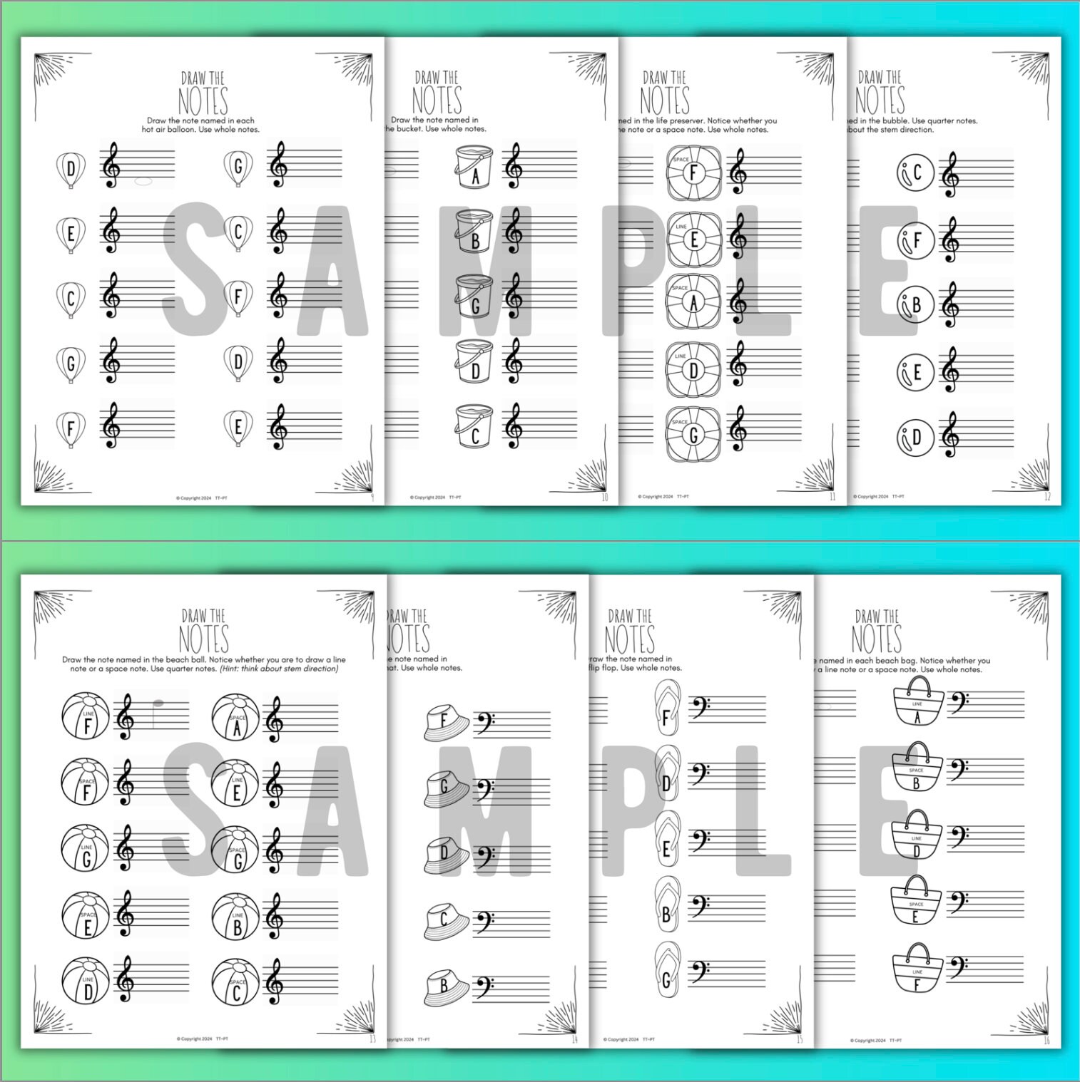 Summer Music Worksheets | Note Naming [beginner Piano Worksheets] Beach ...