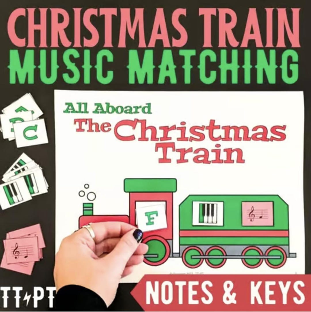 MUSIC THEORY PUZZLES Christmas Train Matching Game: Notes, Key Names ...