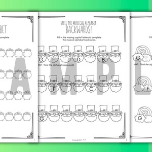 St. Patrick's Day Music Worksheets | Musical Alphabet [beginner Piano ...