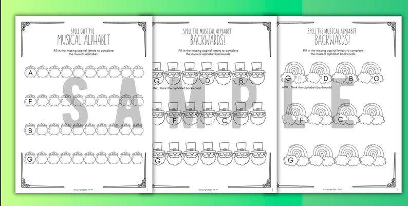 St. Patrick's Day Music Worksheets | Musical Alphabet [beginner Piano ...