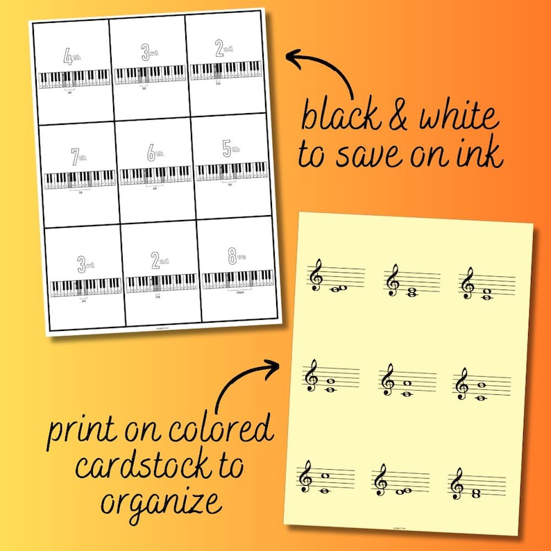 Music Intervals Flash Cards: Piano Theory (digital PDF) - Etsy
