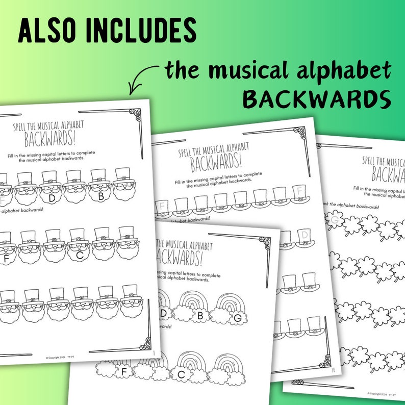 St. Patrick's Day Music Worksheets | Musical Alphabet [beginner Piano ...