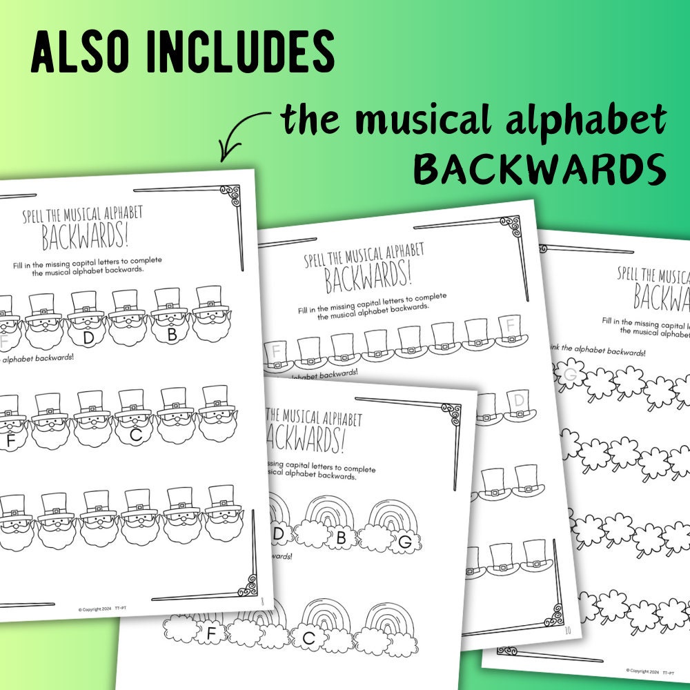 St. Patrick's Day Music Worksheets | Musical Alphabet [beginner Piano ...
