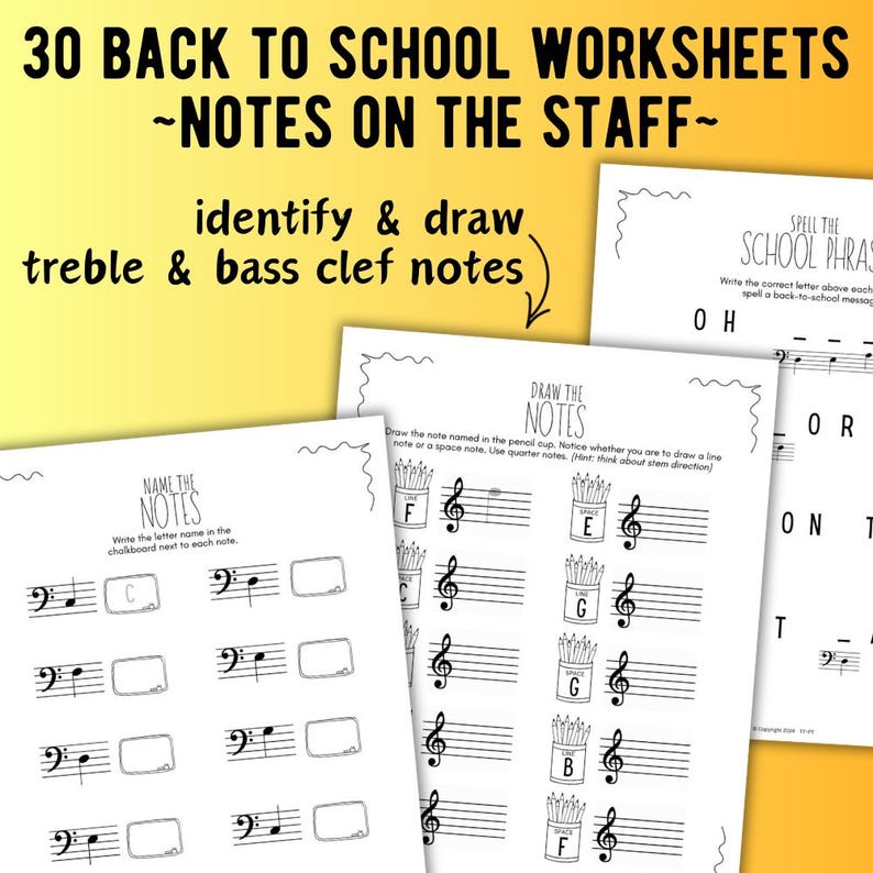 Back to School Music Worksheets | Note Naming [beginner Piano ...