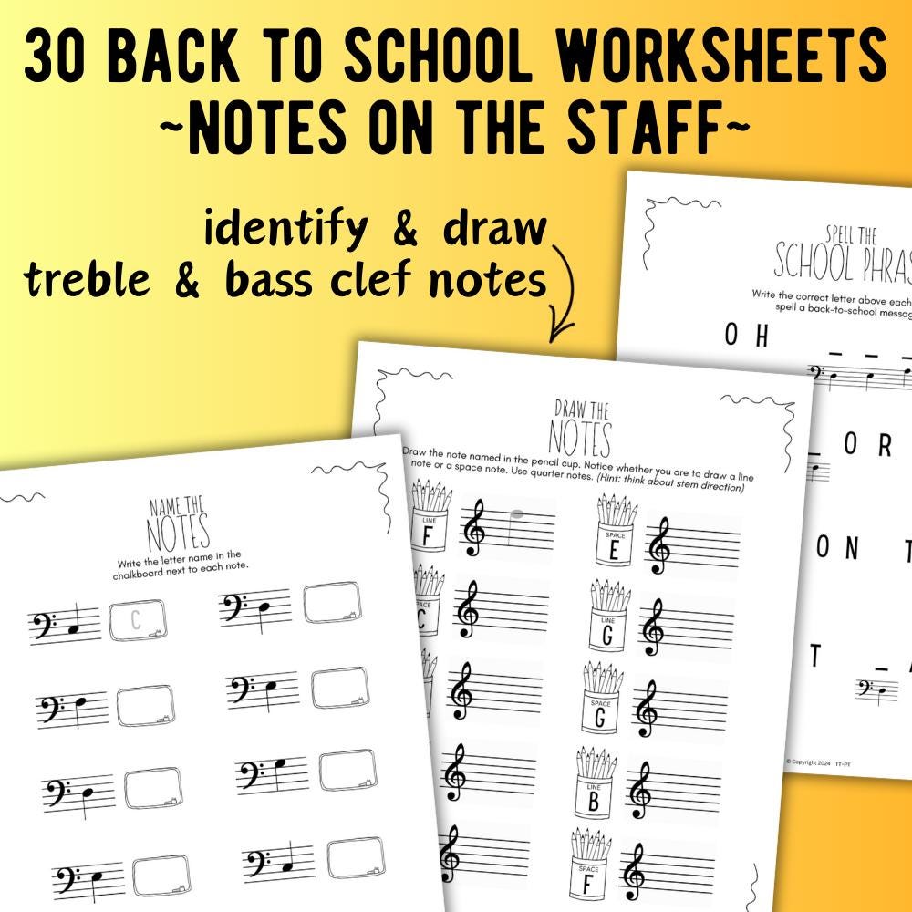Back to School Music Worksheets | Note Naming [beginner Piano ...
