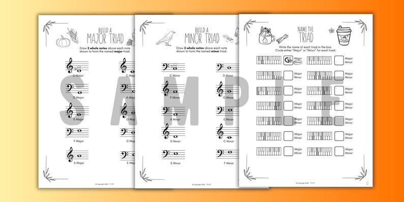 Fall Music Theory Worksheets: Piano Triad Practice for Beginners ...