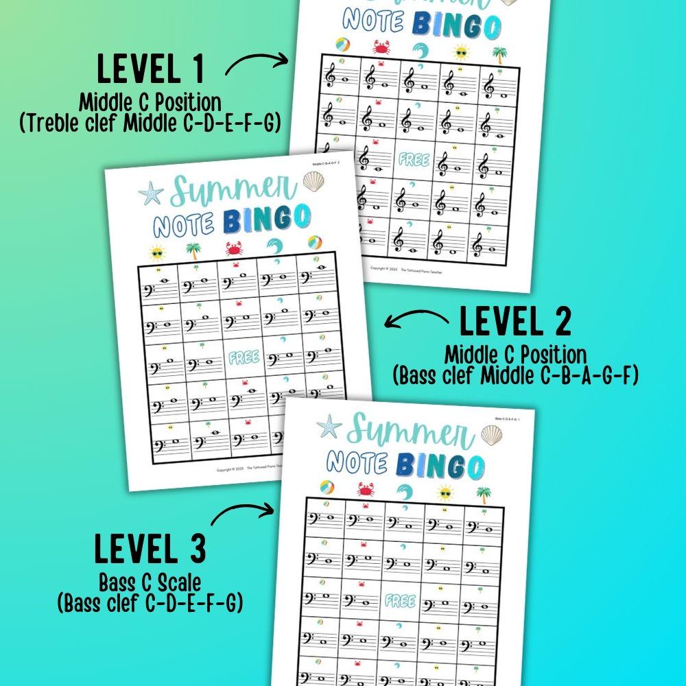 Summer Music Note Bingo: Piano Students Music Theory Game (printable ...