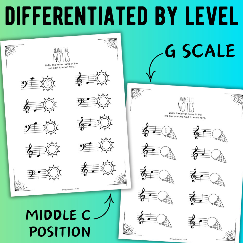 Summer Music Worksheets | Note Naming [beginner Piano Worksheets] Beach ...