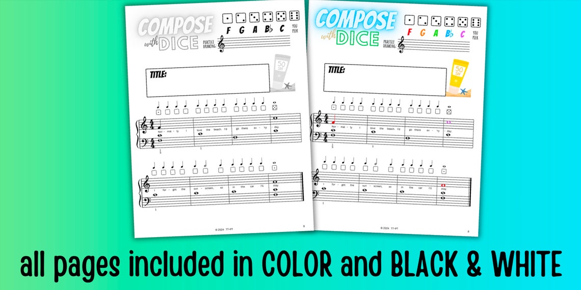 Summer Music Composing Activity for Piano Compose With Dice - Etsy