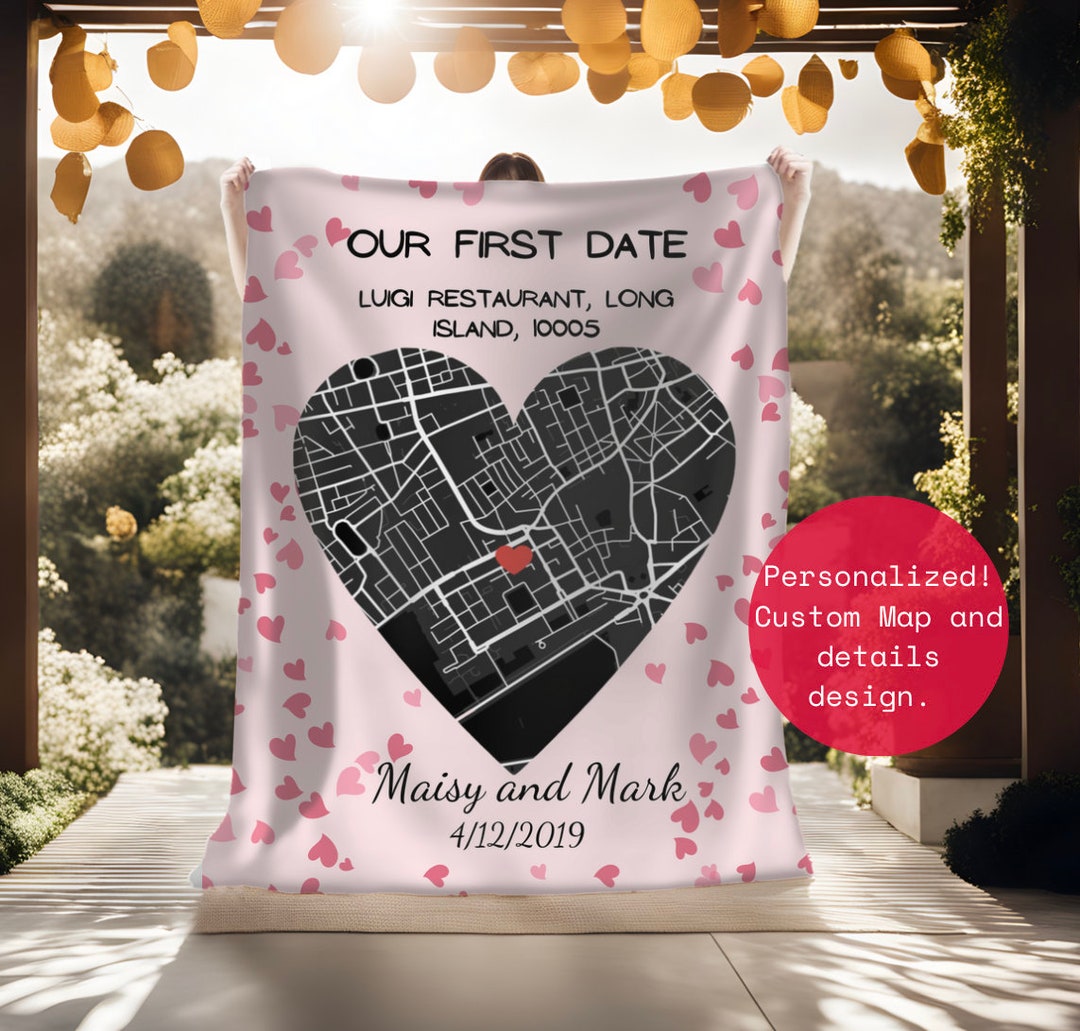 Personalized Our First Date Map Blanket, Valentines Gift for Boyfriend ...
