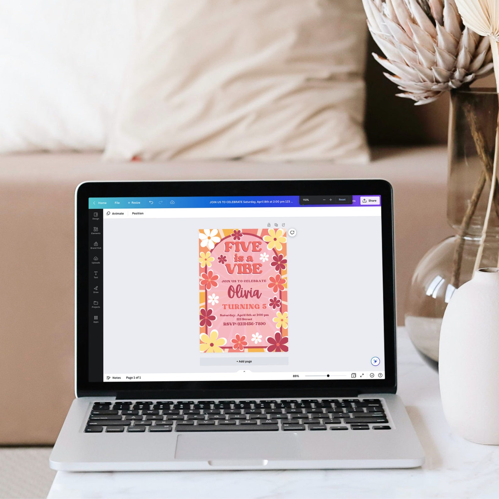 Editable Groovy Five is A Vibe 5th Birthday Party Invitation | Instant ...