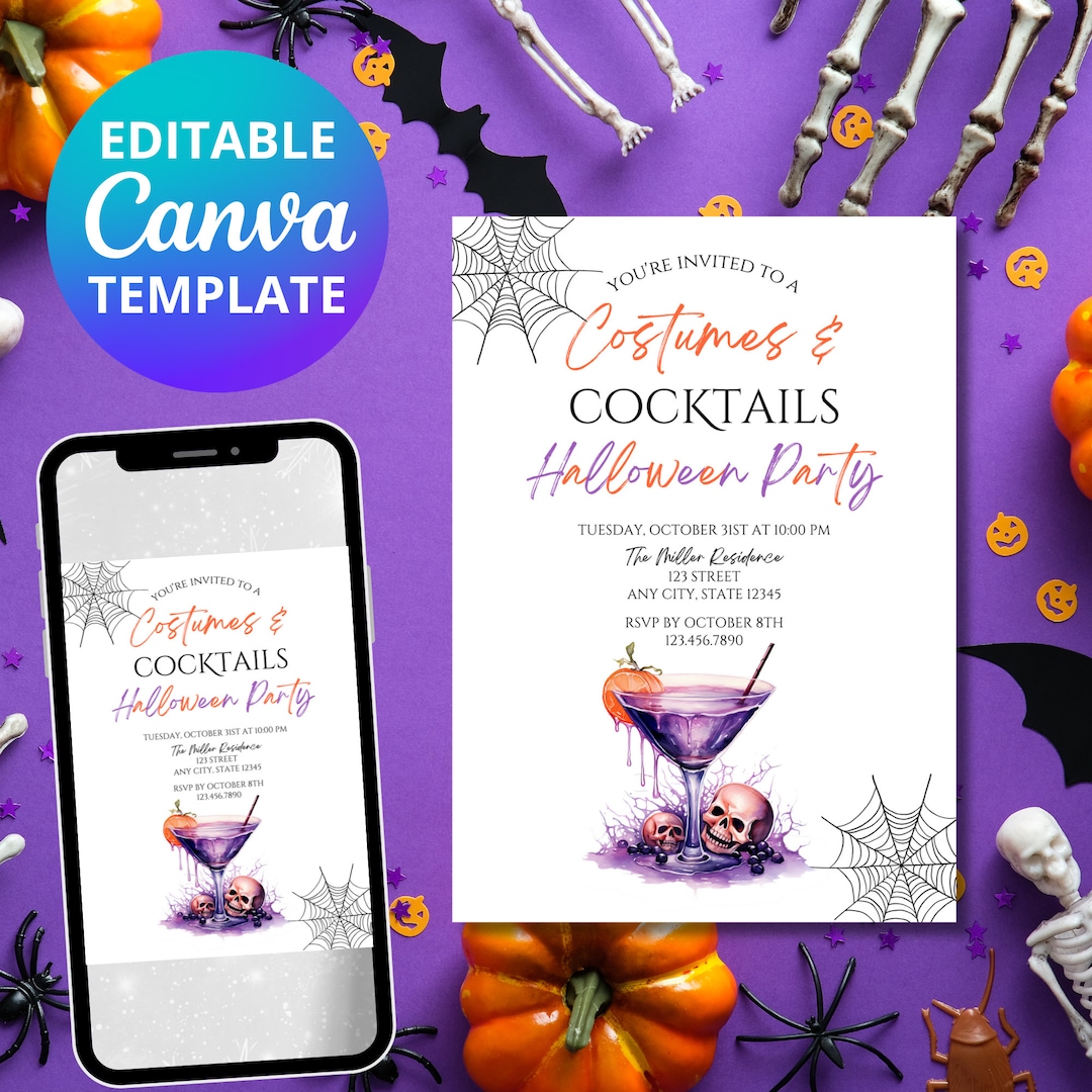 Editable Halloween Invitation, Costumes & Cocktails Party, Halloween ...