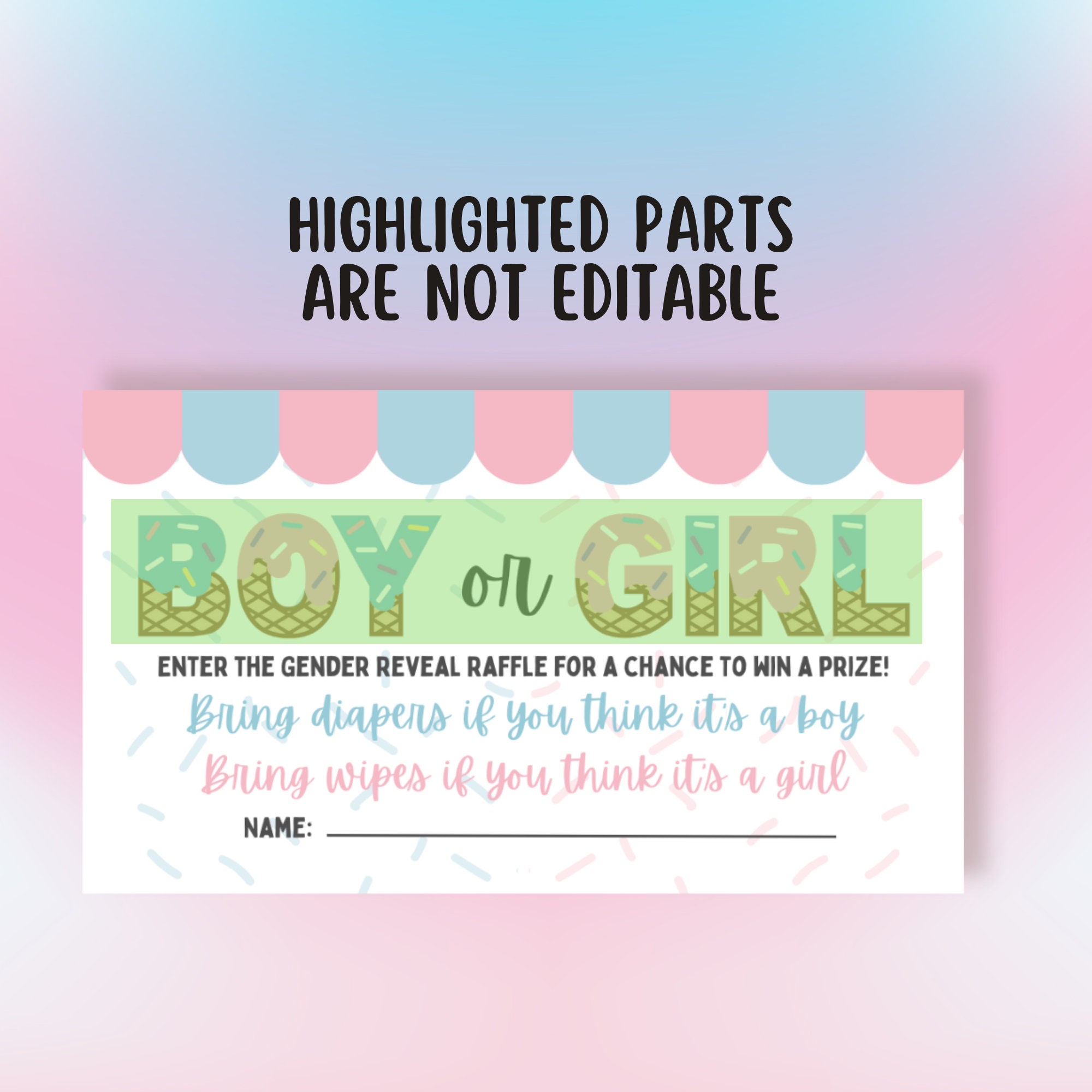 Gender Reveal Raffle Tickets 35x2in Boy Or Girl Dipers Or Wipes 7089