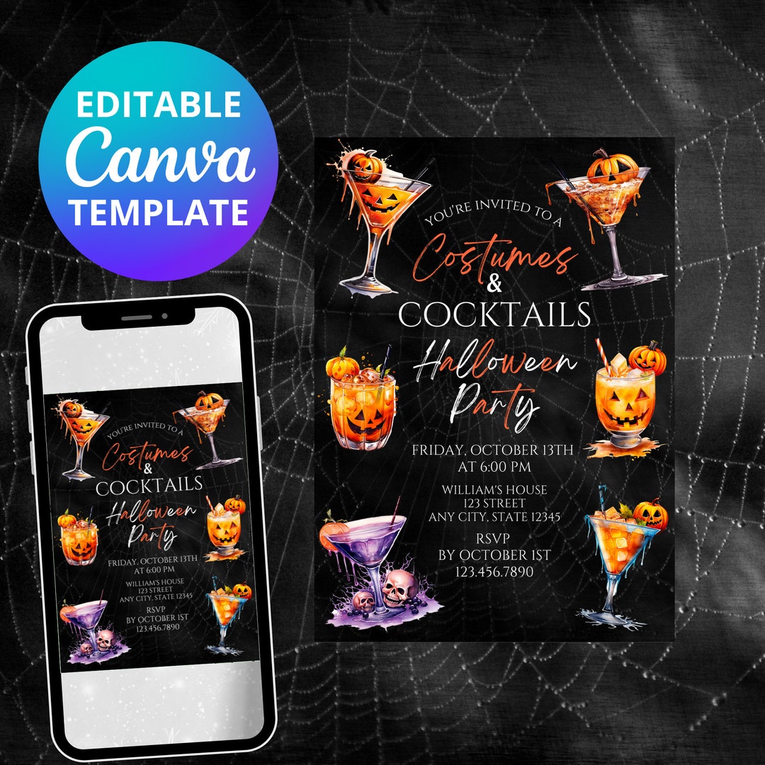 Editable Halloween Invitation, Costumes & Cocktails Party, Halloween ...