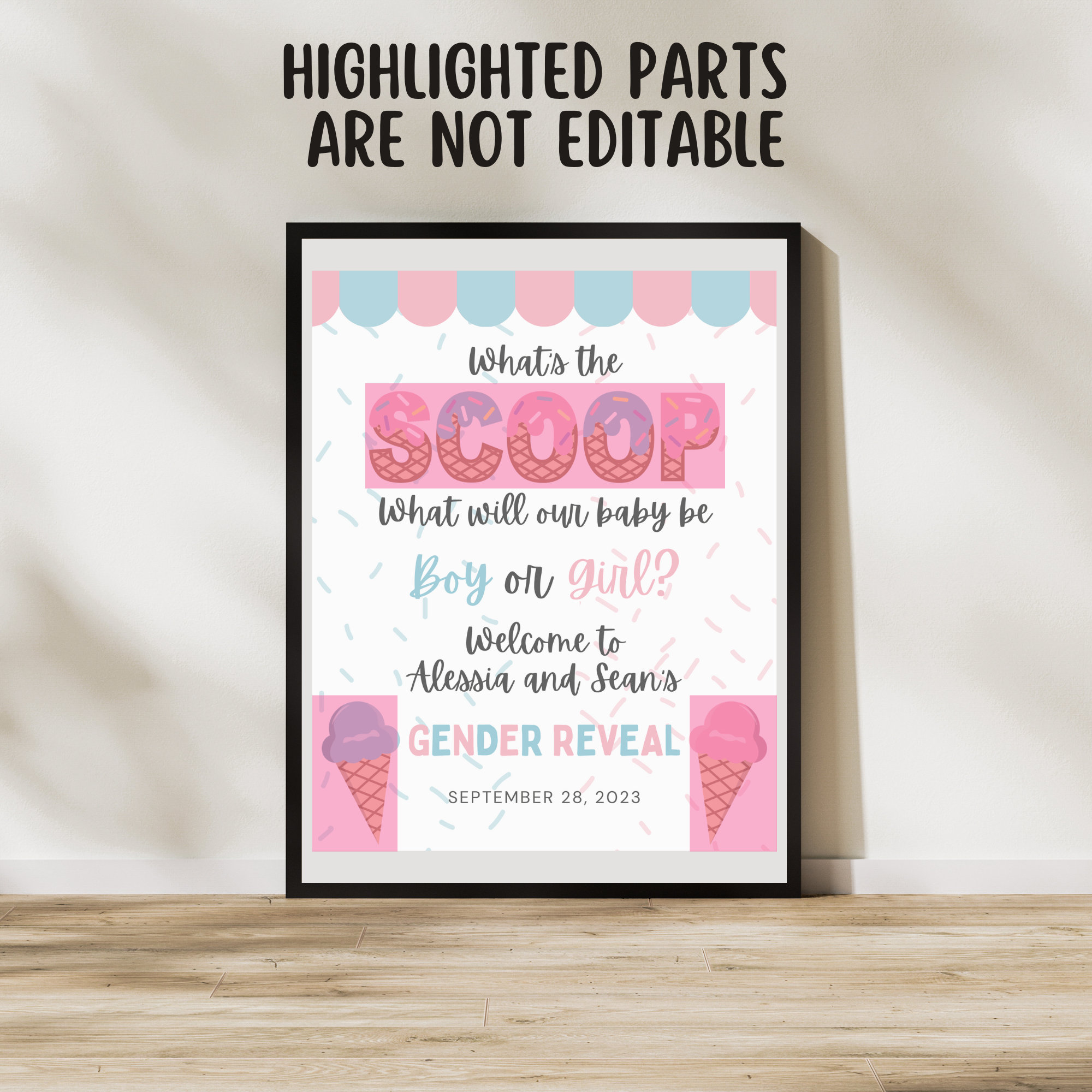 Ice Cream Gender Reveal Welcome Sign, Editable Canva Template (digital ...