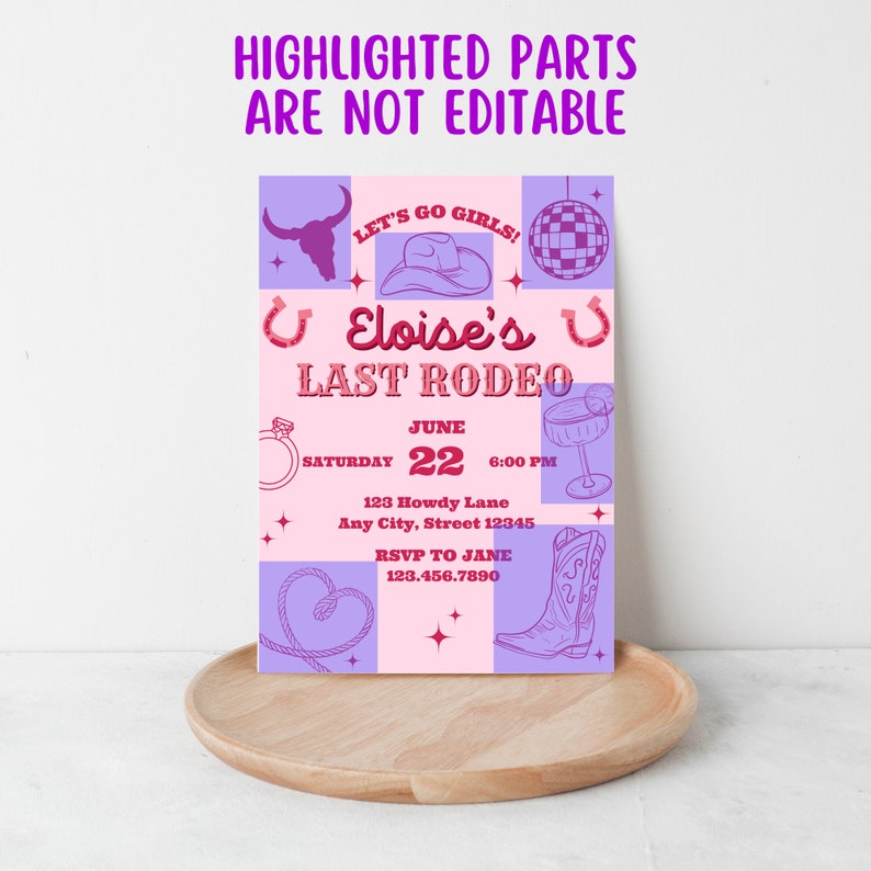 Last Rodeo Bachelorette Invitation, Cowgirl Party Theme, Pink Disco ...
