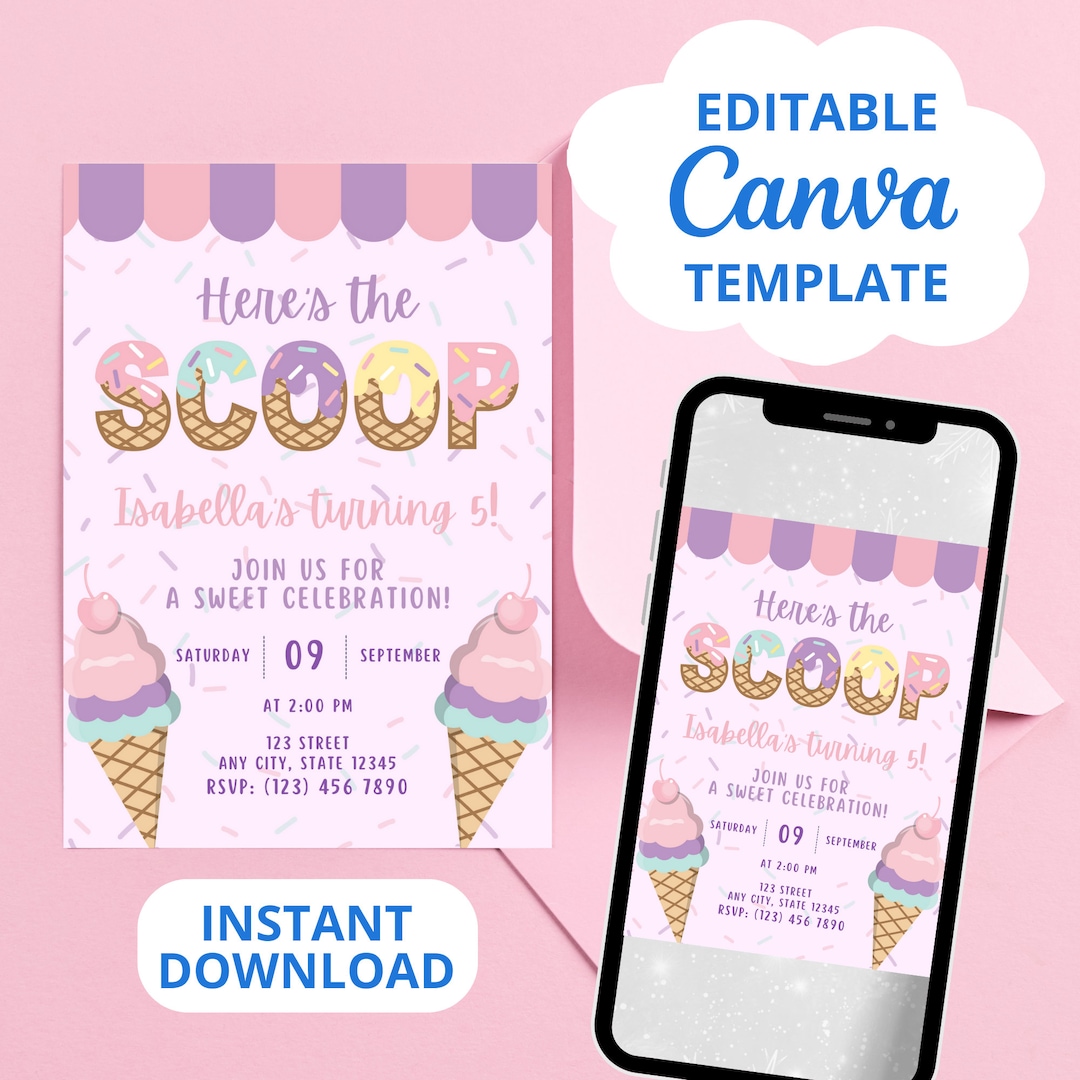 Editable Here's the Scoop Invitation, Ice Cream Party Invitation, All ...