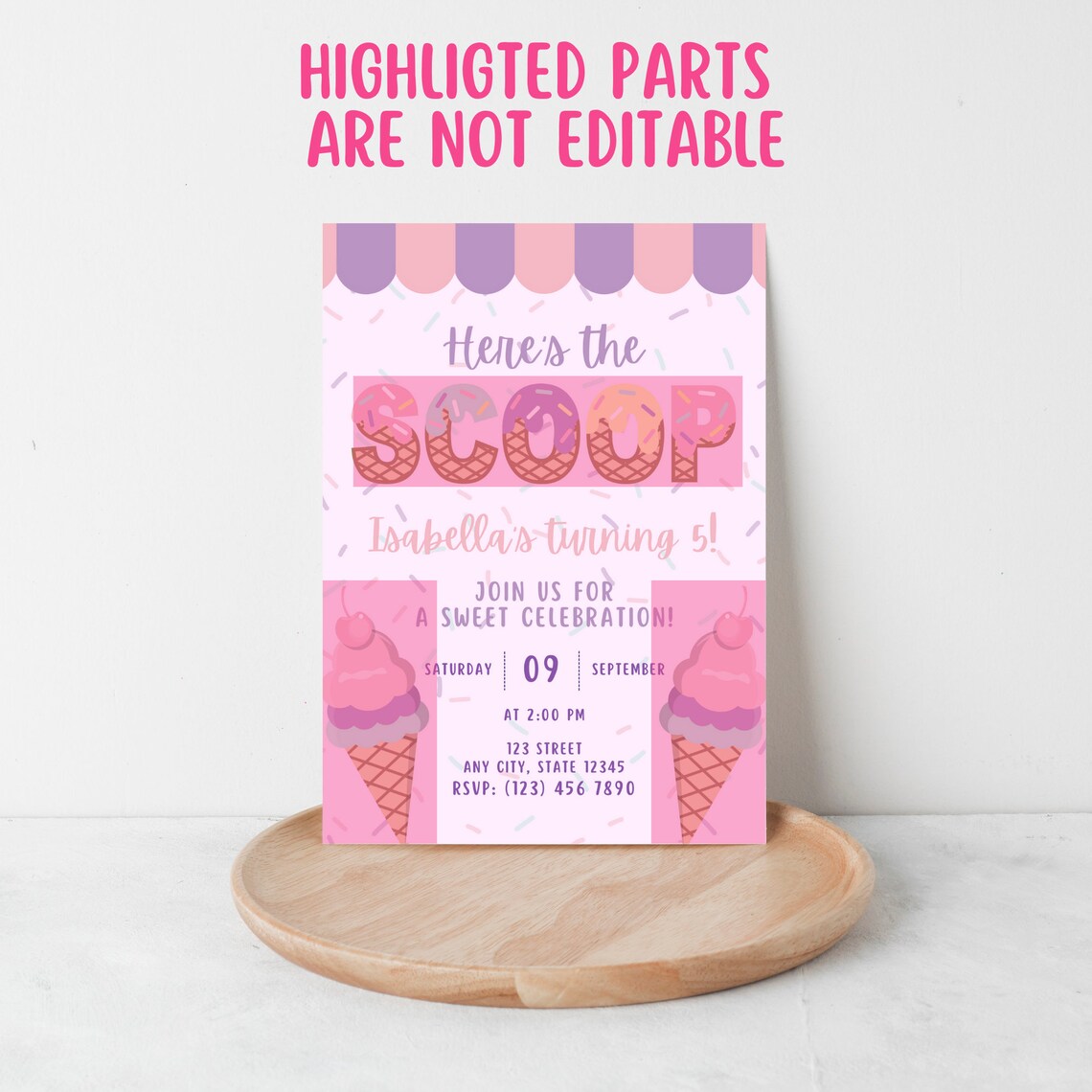 Editable Here's the Scoop Invitation, Ice Cream Party Invitation, All ...