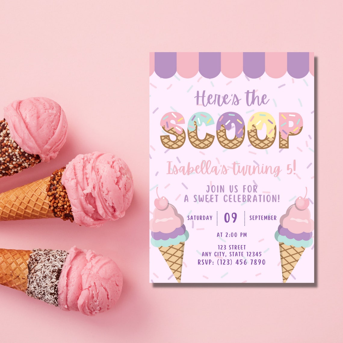 Editable Here's the Scoop Invitation, Ice Cream Party Invitation, All ...