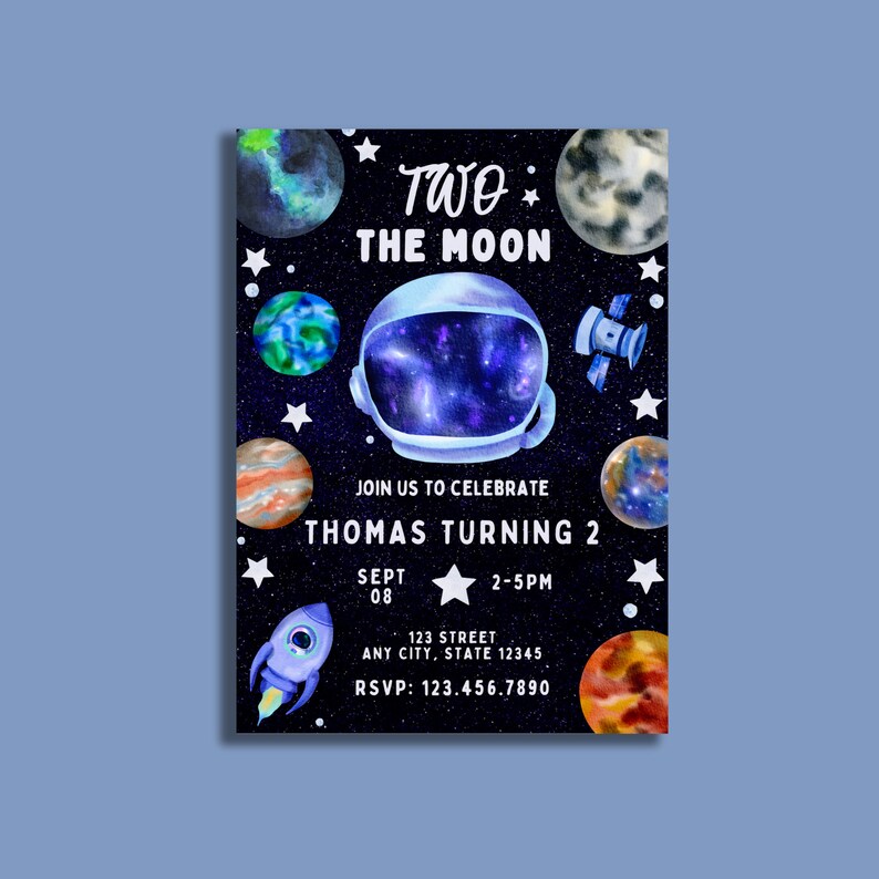 Two the Moon Invitation, Moon Birthday, Outerspace Invitation, Moon ...