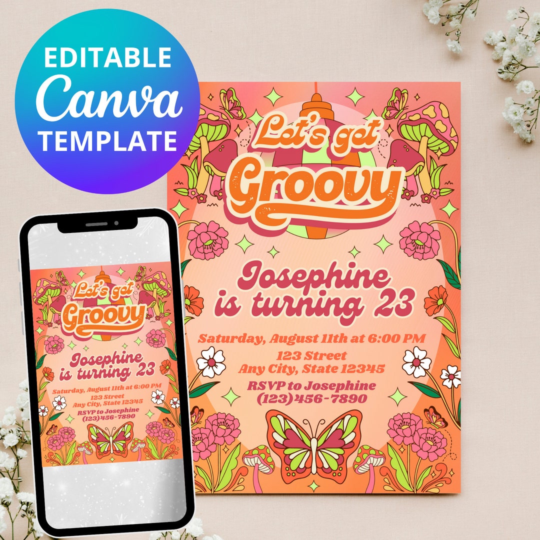 Editable Groovy Birthday Invitation | Disco Party | Let's Get Groovy ...
