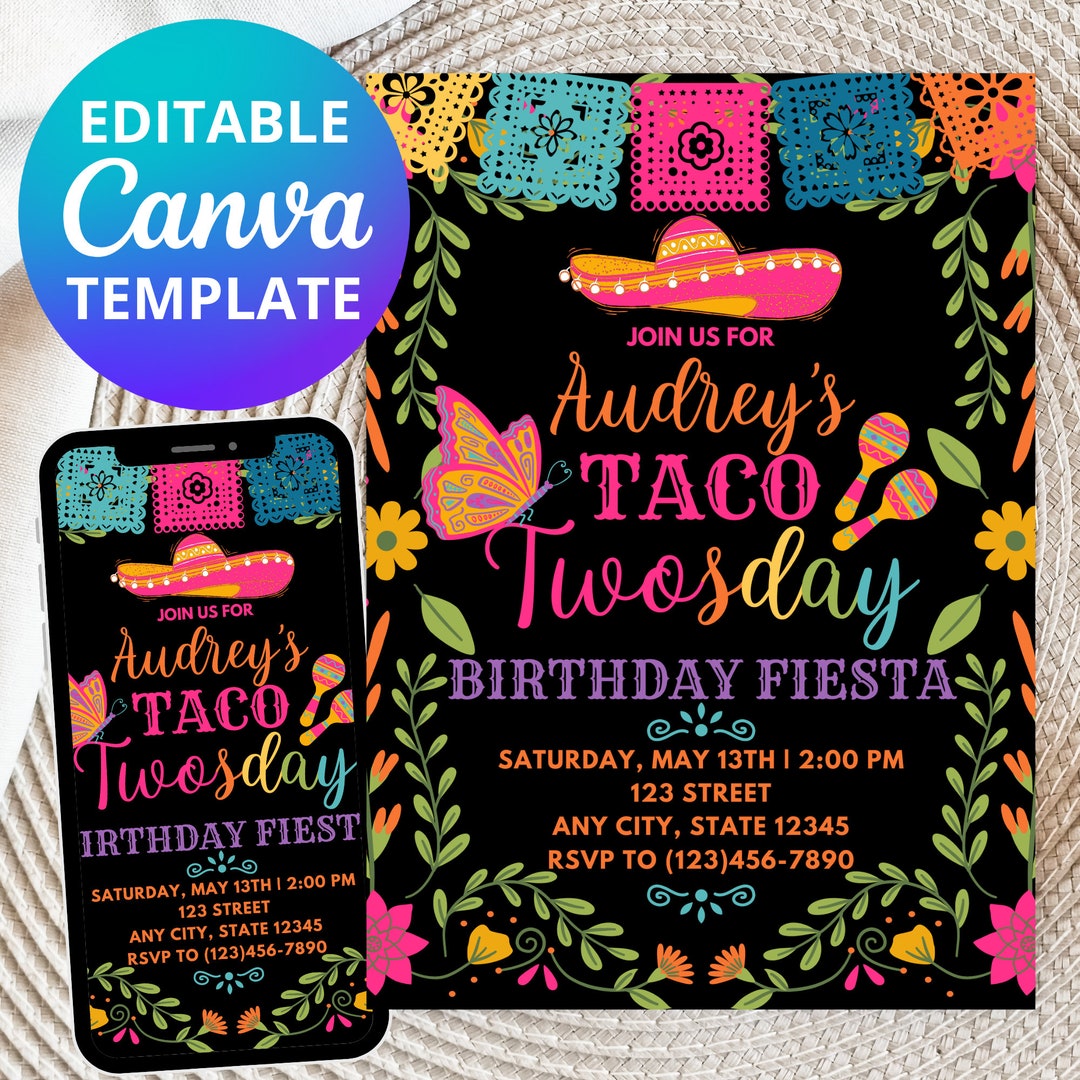 Editable Birthday Party Invitation | Fiesta Invitation | Taco Twosday ...