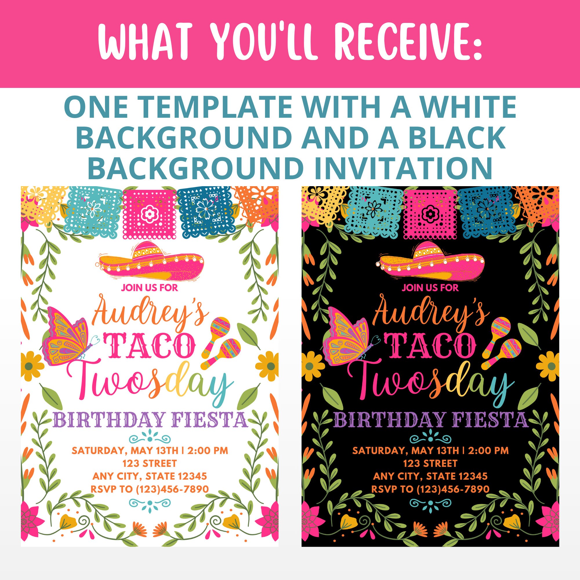 Taco Twosday Birthday Invitation | Fiesta Theme, CANVA Template ...