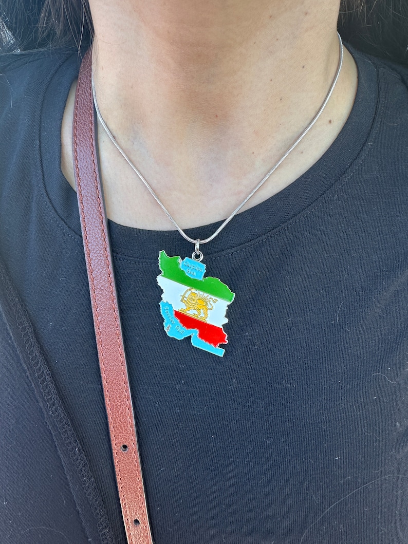 Iran Flag Necklace Pendant - Iran Necklace - Shir O Khorshid - Enamel ...