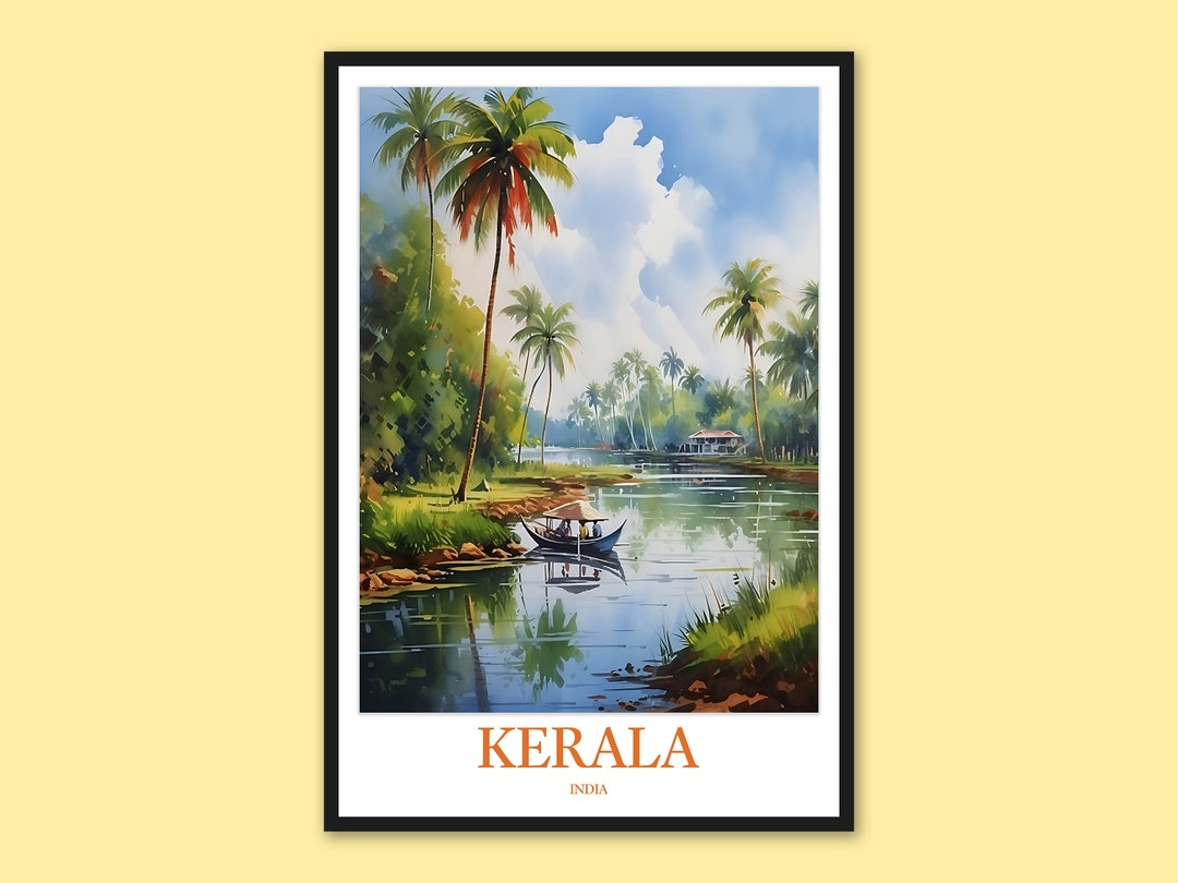 Kerala Backwater Print: India Travel Poster, Lagoon Canal Art - Etsy