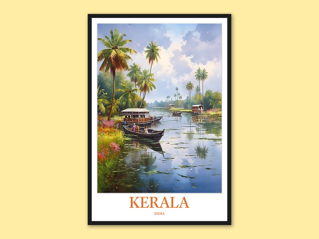 Kerala Backwater Print: India Travel Poster, Lagoon Canal Art - Etsy
