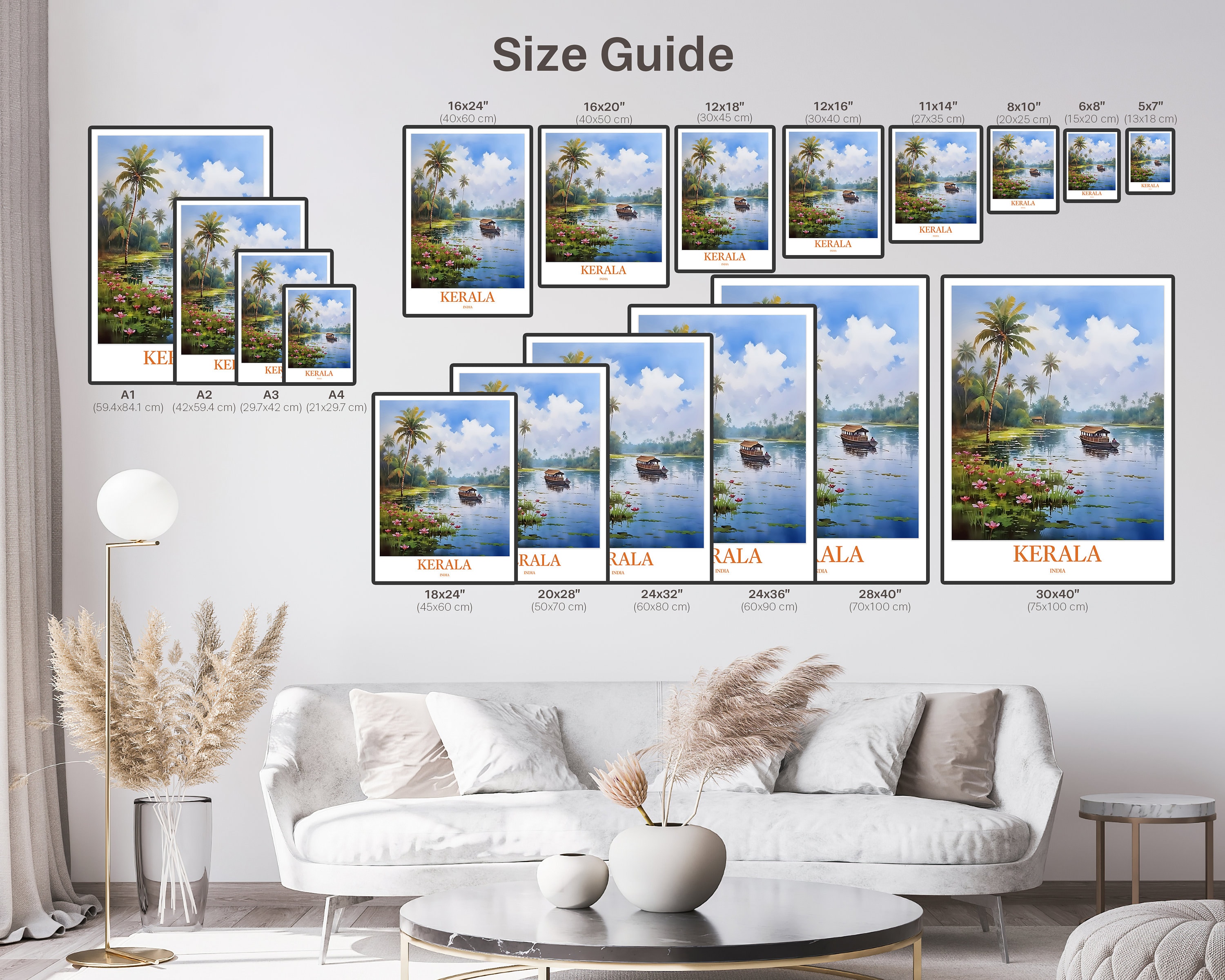 Kerala Poster Kerala Print Kerala Wall Art Kerala Palmlined Backwater ...