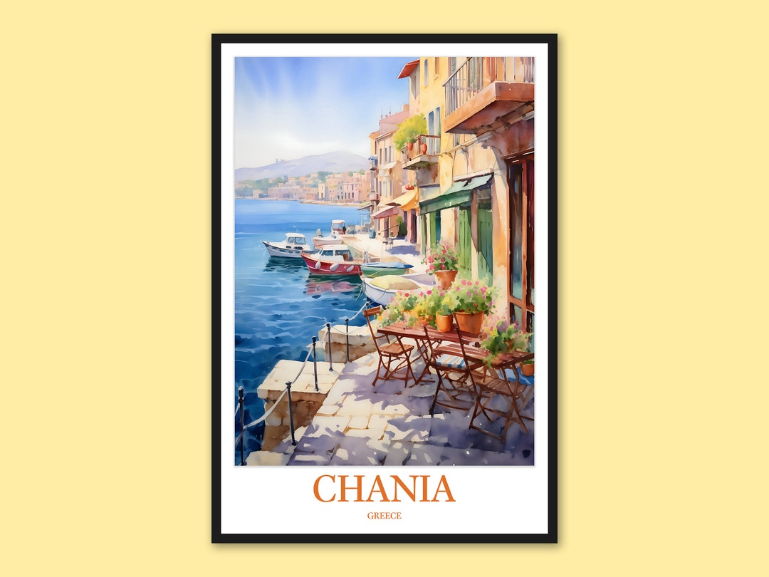 Chania Travel Poster: Venetian Harbor, Greece Wall Art - Etsy