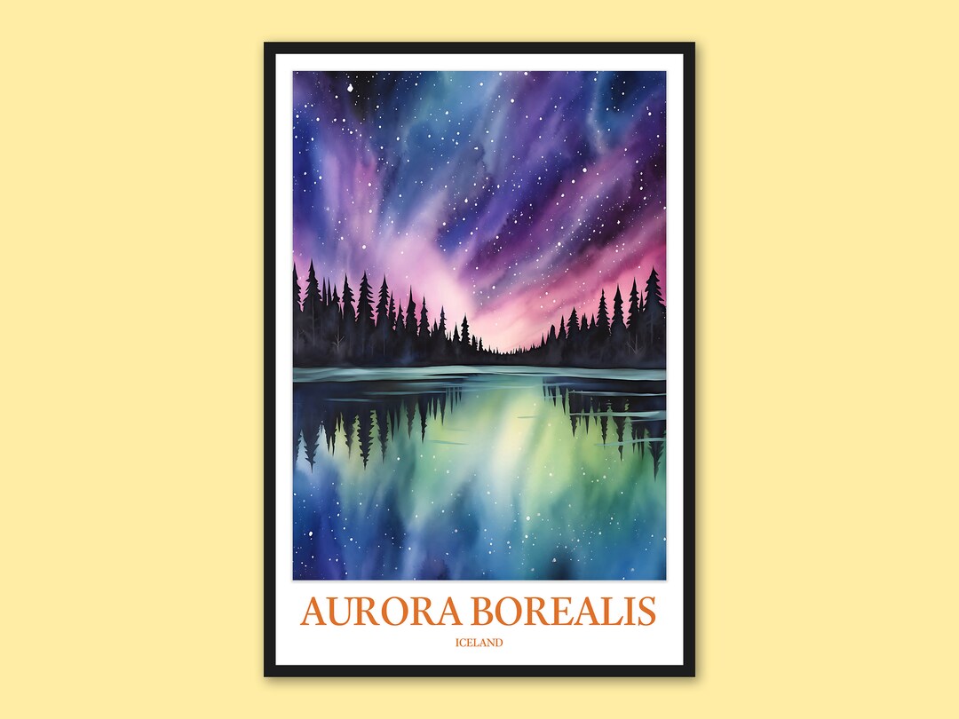 Aurora Borealis Print: Northern Lights Travel Poster - Etsy