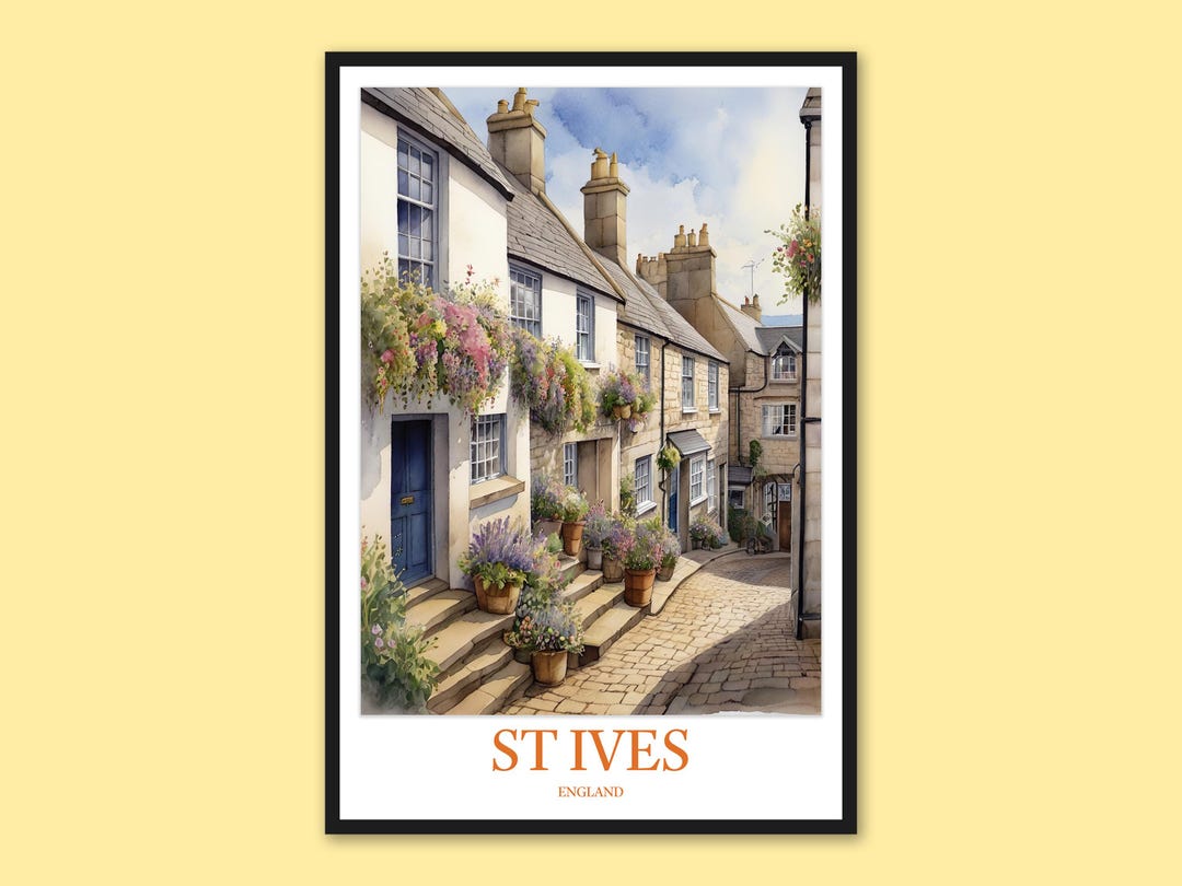 St Ives England Travel Poster: Cobblestone Street Wall Art - Etsy