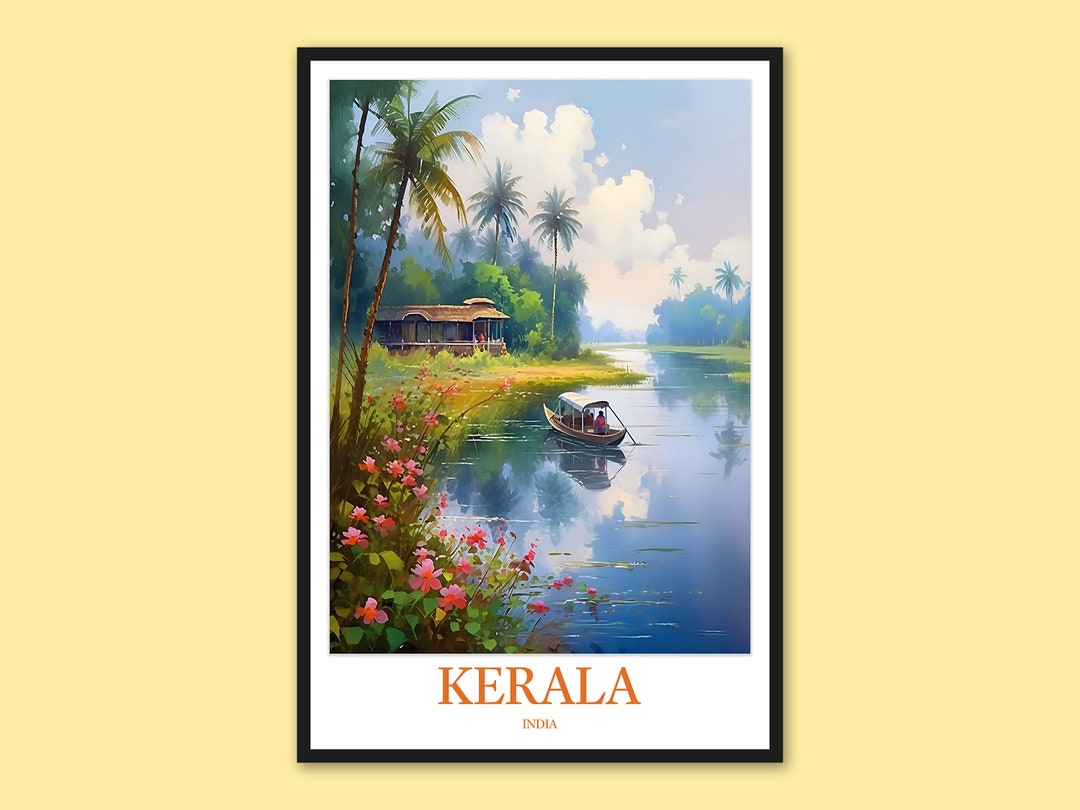 Kerala Backwater Print: India Travel Poster, Canal Houseboat Art - Etsy