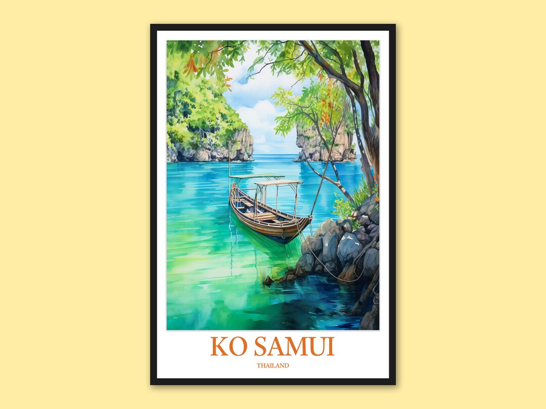 Ko Samui Travel Poster: Thailand Island Boat Art - Etsy